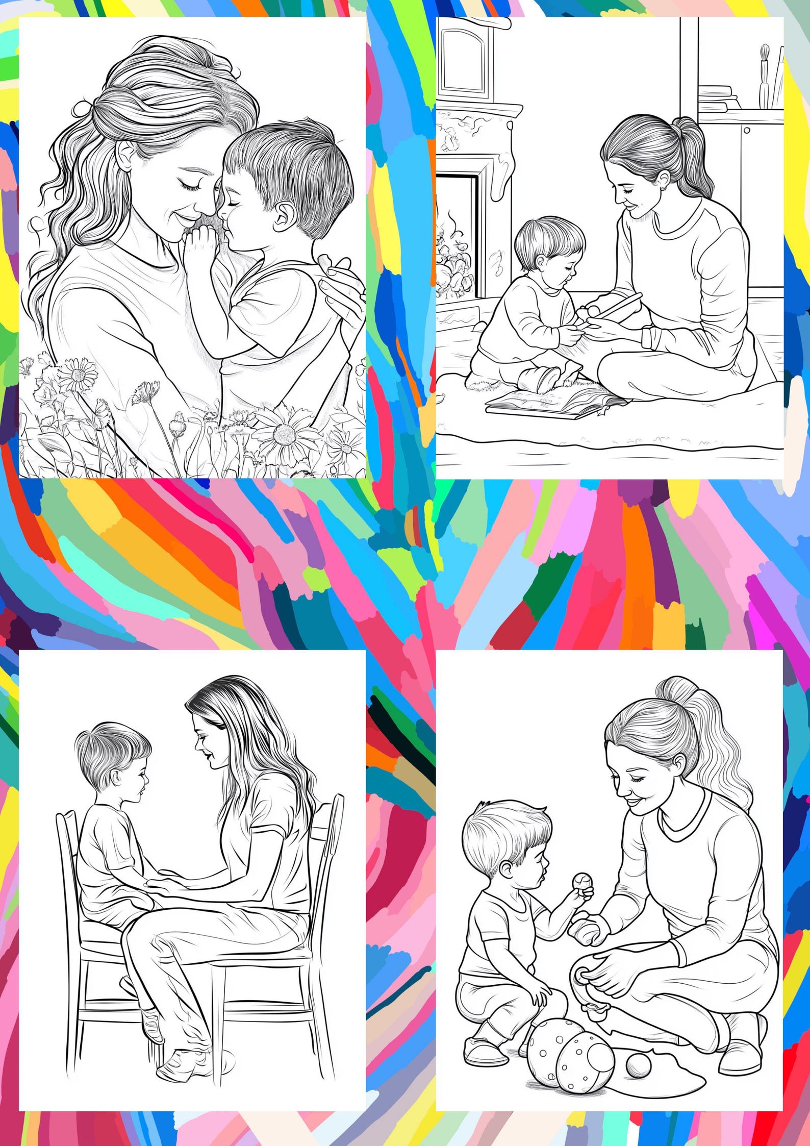 Mother's Love Themed Coloring Pages 14 Pages - Etsy