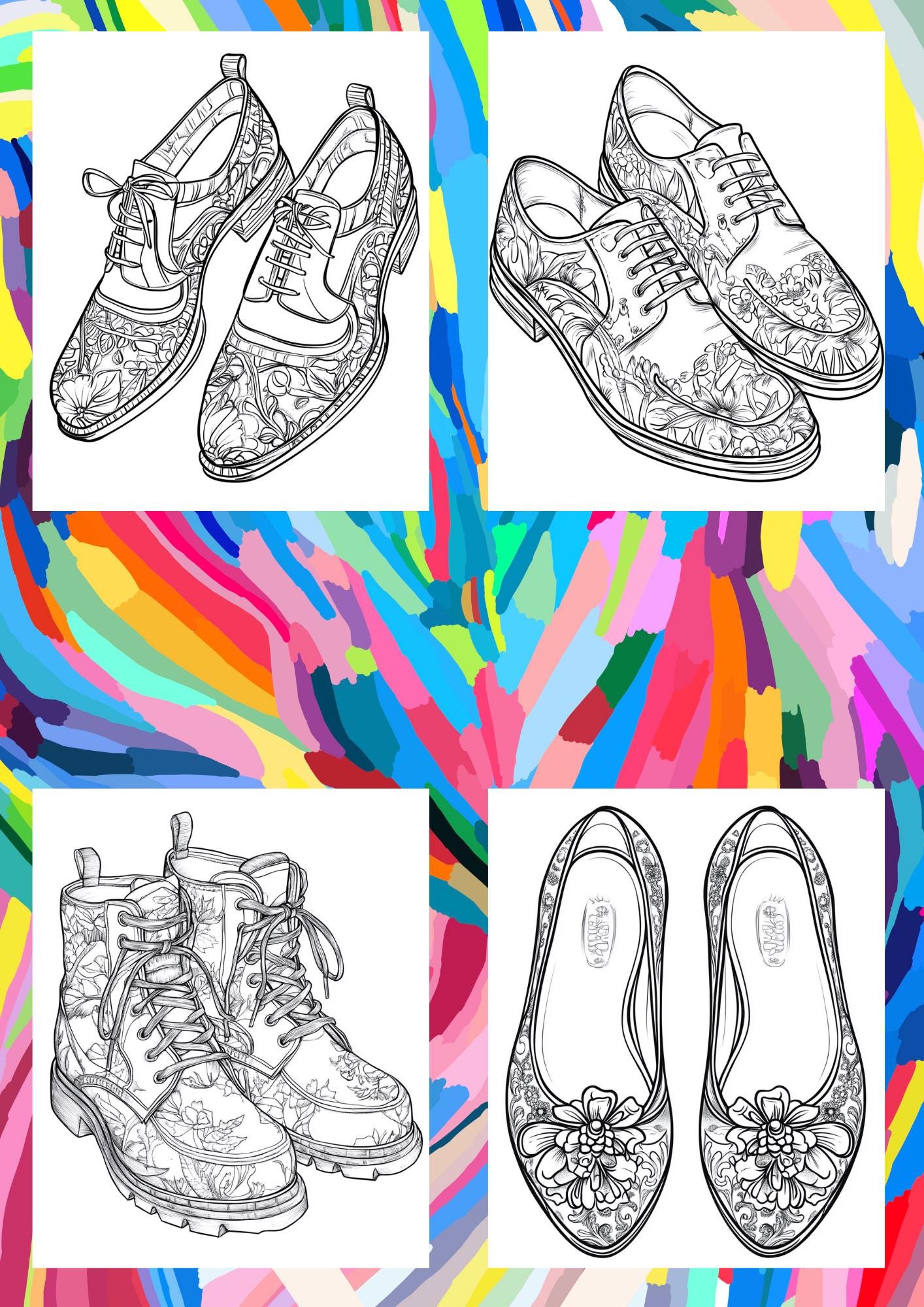 Patterned Shoe Pictures Coloring Pages - 26 Pages - Etsy