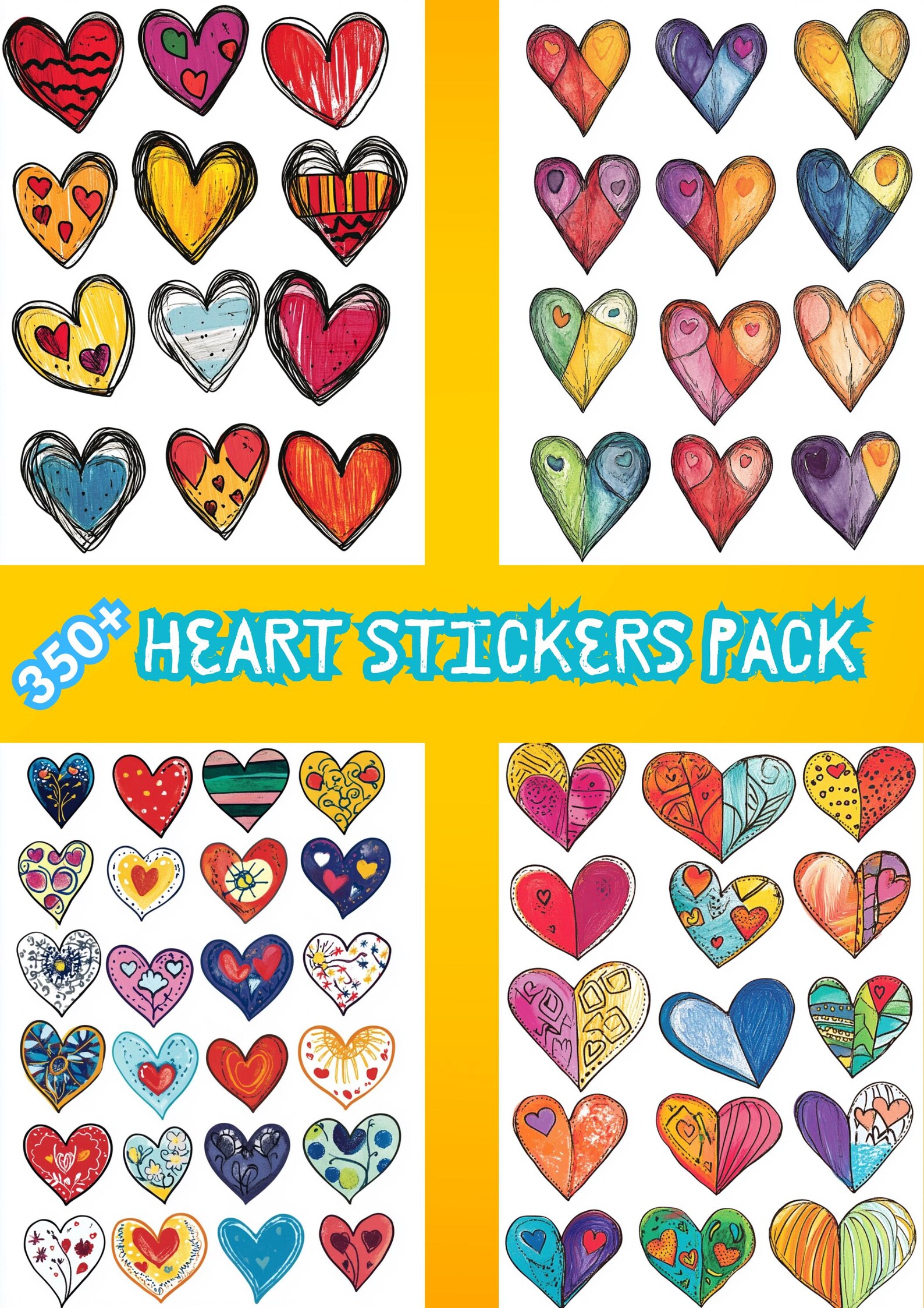 350+ Printable Heart Sticker Pack - Etsy