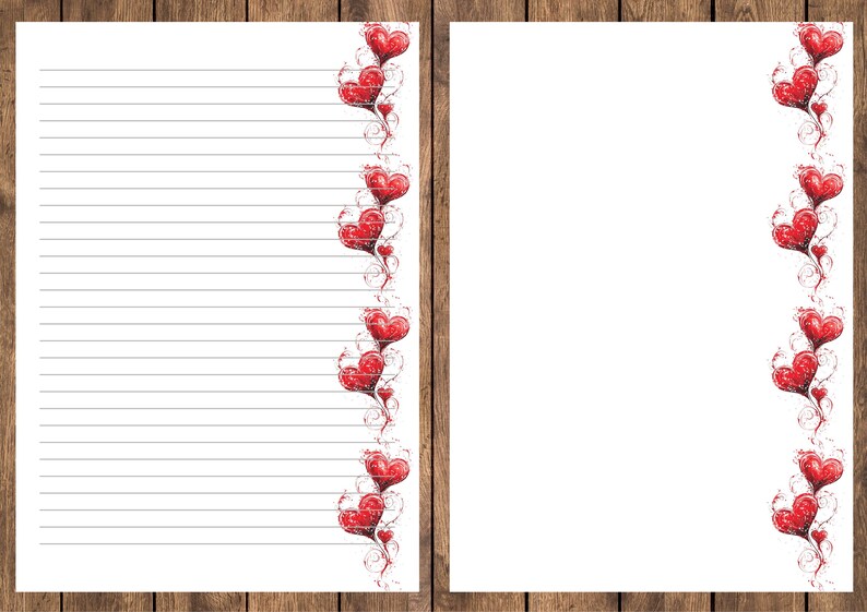 Printable Letter Paper Red Heart Pattern - Etsy