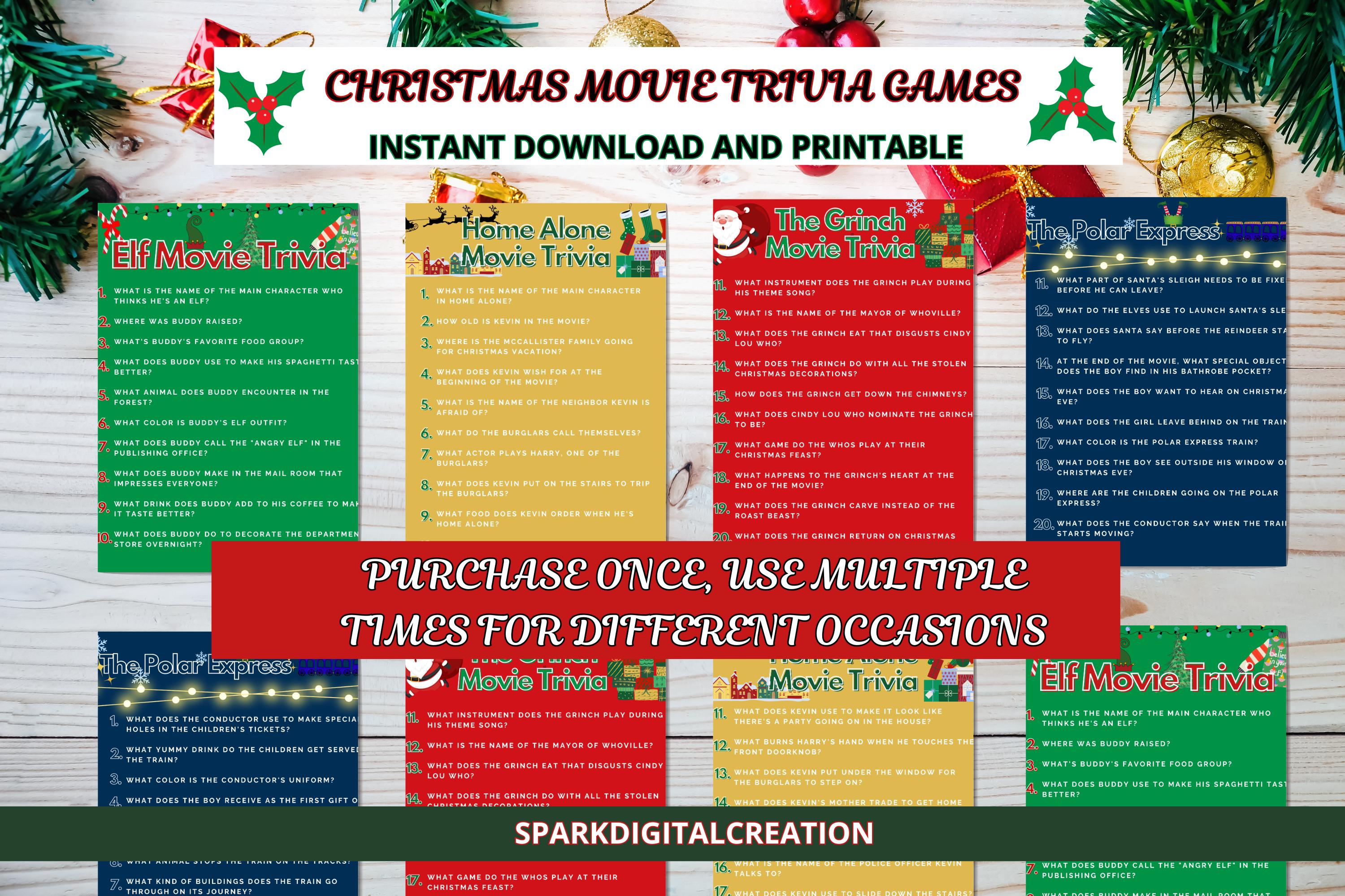 Christmas Movie Trivia Game: Printable Holiday Quiz (digital Download ...