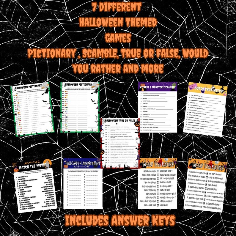 7 Fun & Spooky Printable Halloween Party Games Bundle for Instant ...