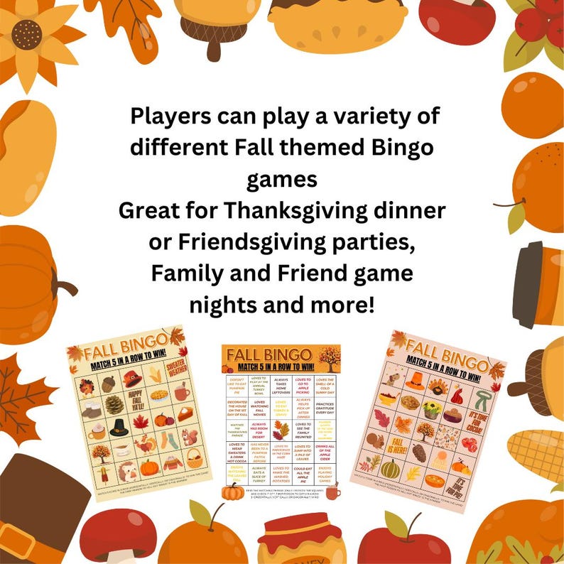 Autumn Celebration Printable Bingo Games - Instant Download for Family ...
