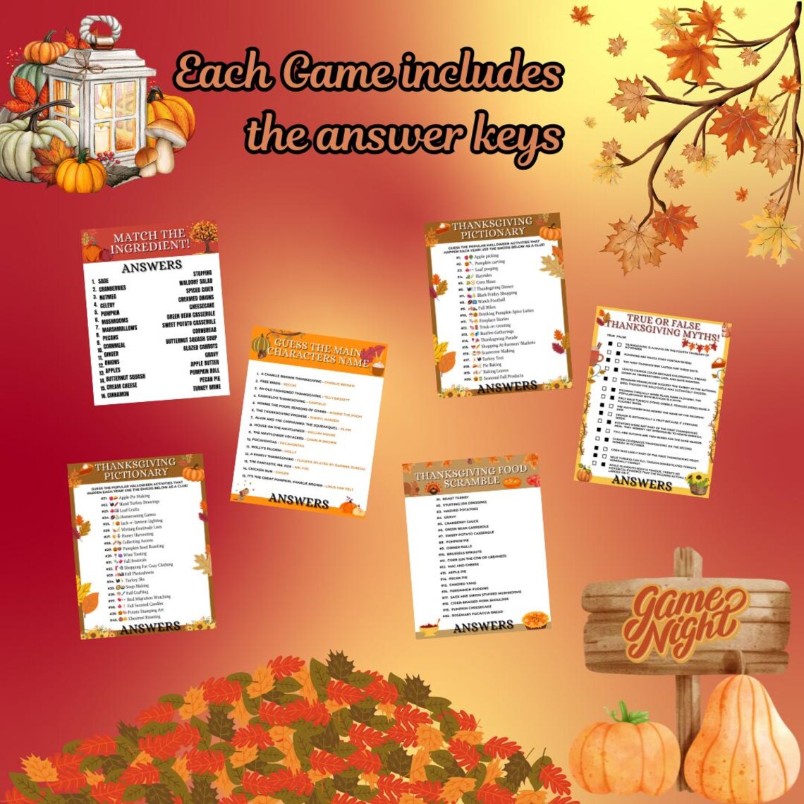 Festive Fall Printable Game Bundle for Cozy Family and Friend ...