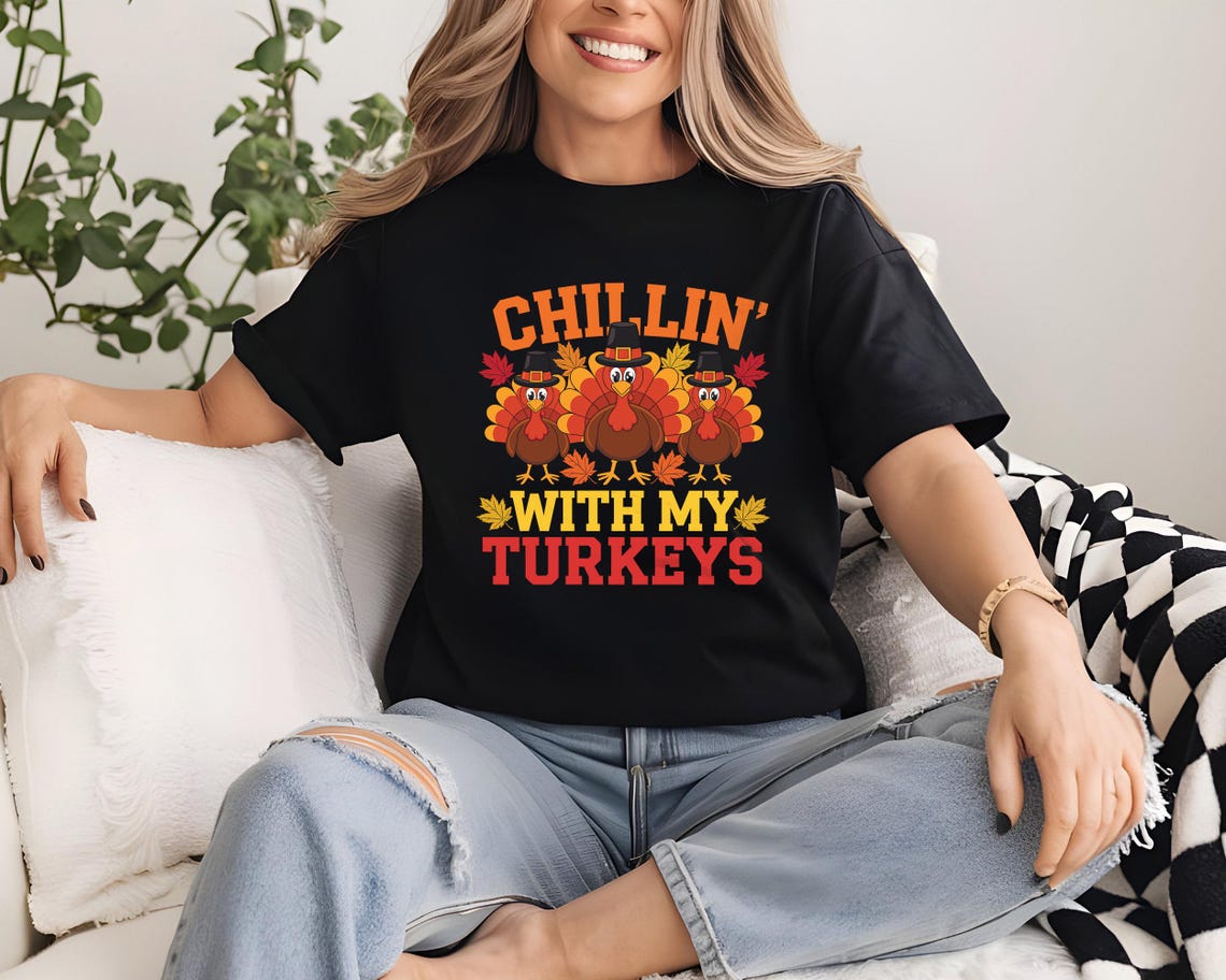 Chillin' With My Turkeys SVG PNG, Funny Thanksgiving Turkey Clipart ...