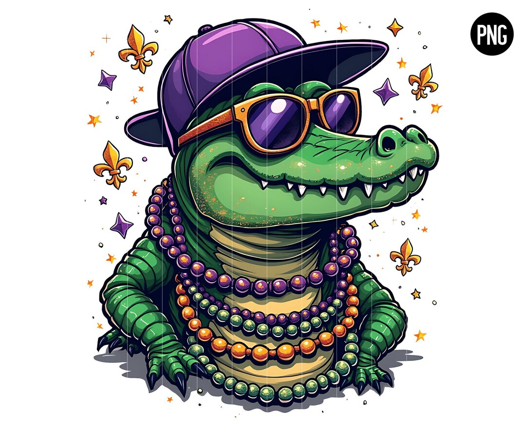 Mardi Gras Alligator PNG, Cool Gator With Beads Clipart, Fleur De Lis ...