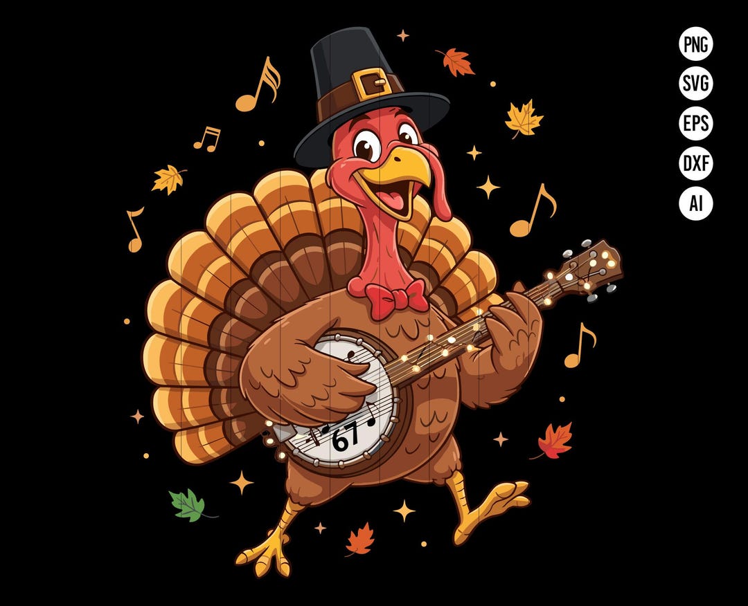 Thanksgiving Turkey Banjo Player SVG PNG Funny Musical Turkey SVG ...