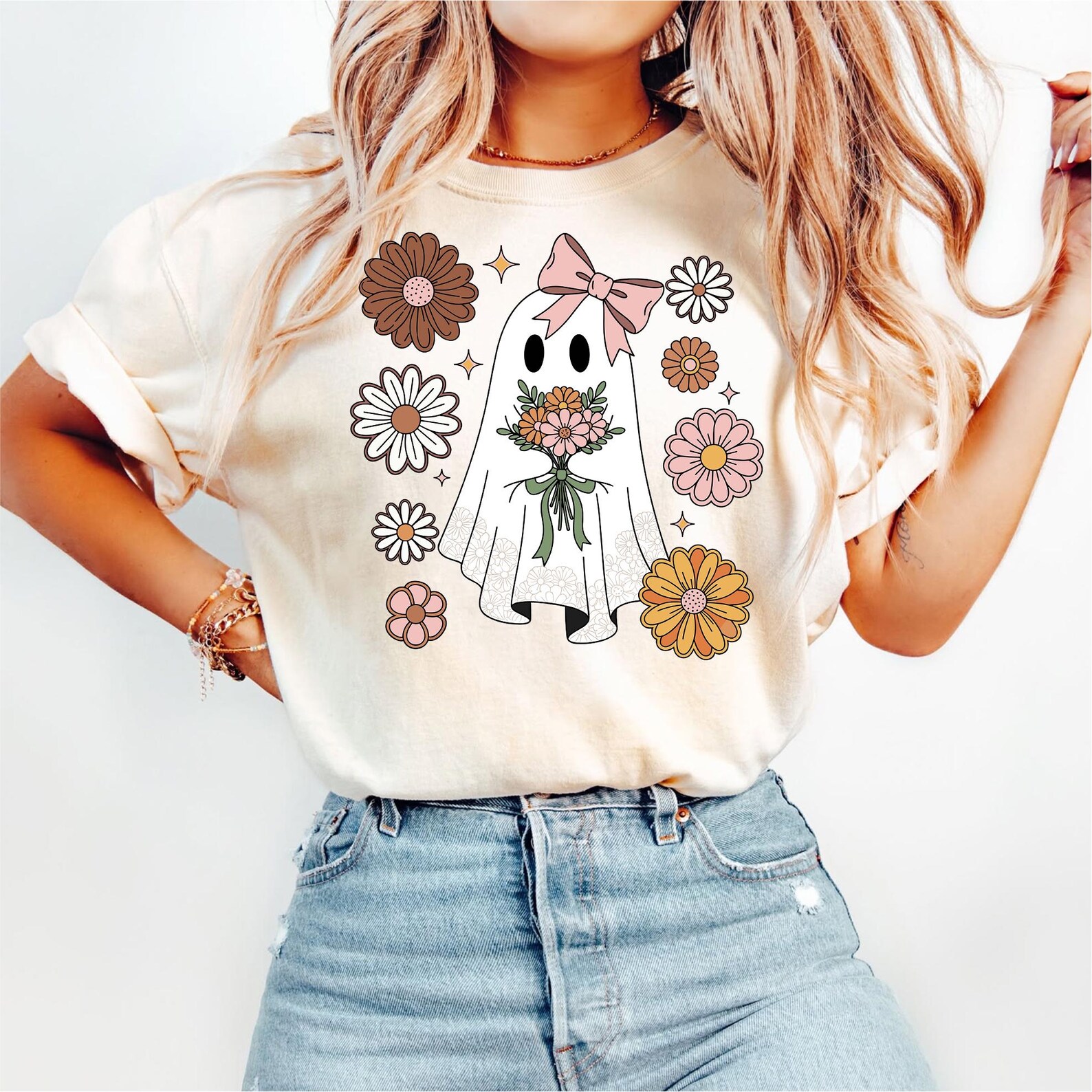 Floral Ghost With Bow SVG PNG Halloween Clipart Cute Bouquet Spirit ...