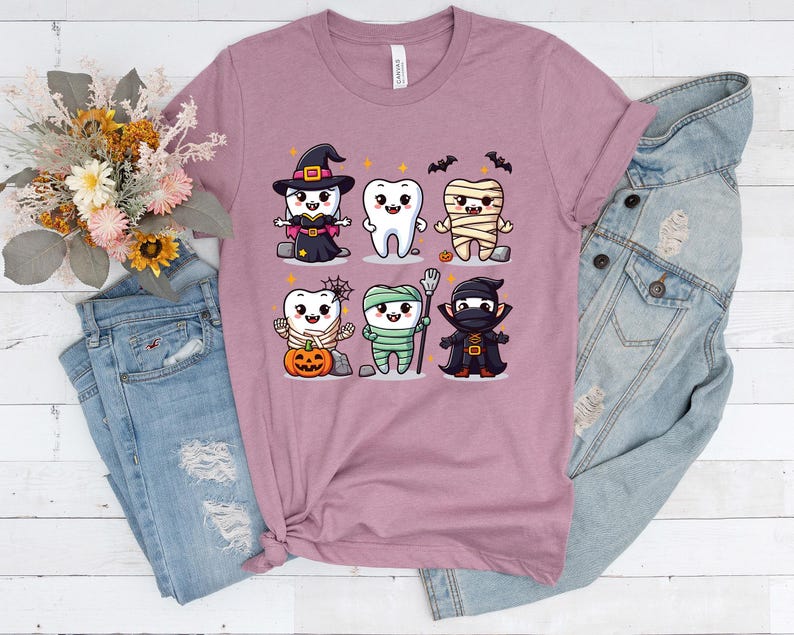 Cute Halloween Tooth Characters SVG PNG, Tooth Halloween Clipart, Witch ...