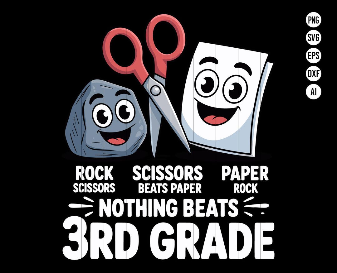 3rd Grade SVG PNG Rock Paper Scissors Funny School Digital Clipart for ...