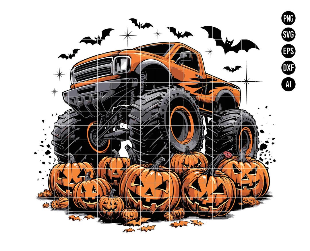 Halloween Monster Truck SVG PNG, Pumpkin Patch Monster Truck Design ...
