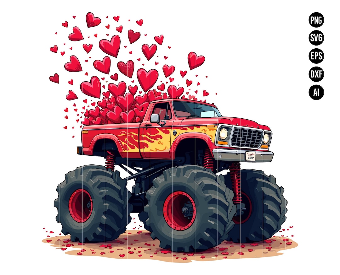 Monster Truck Love SVG, Valentine’s Day Truck PNG, Valentine Monster ...