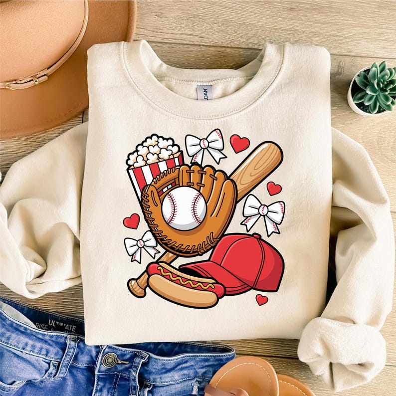 Baseball Game Day Snacks SVG PNG Glove Bat Cap Popcorn Bow Hearts ...