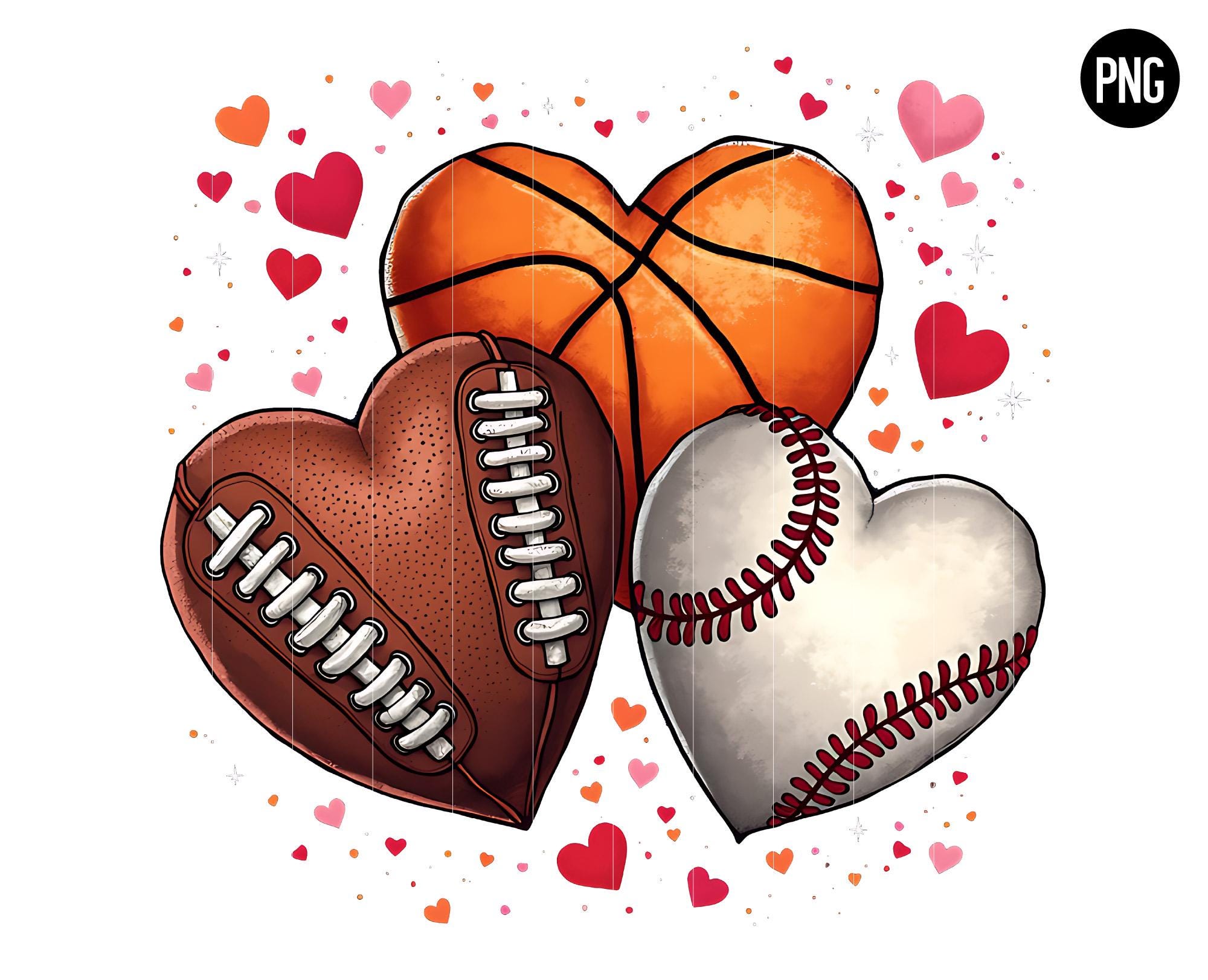 Sports Hearts PNG, Football Basketball Baseball Heart Design, Valentine ...