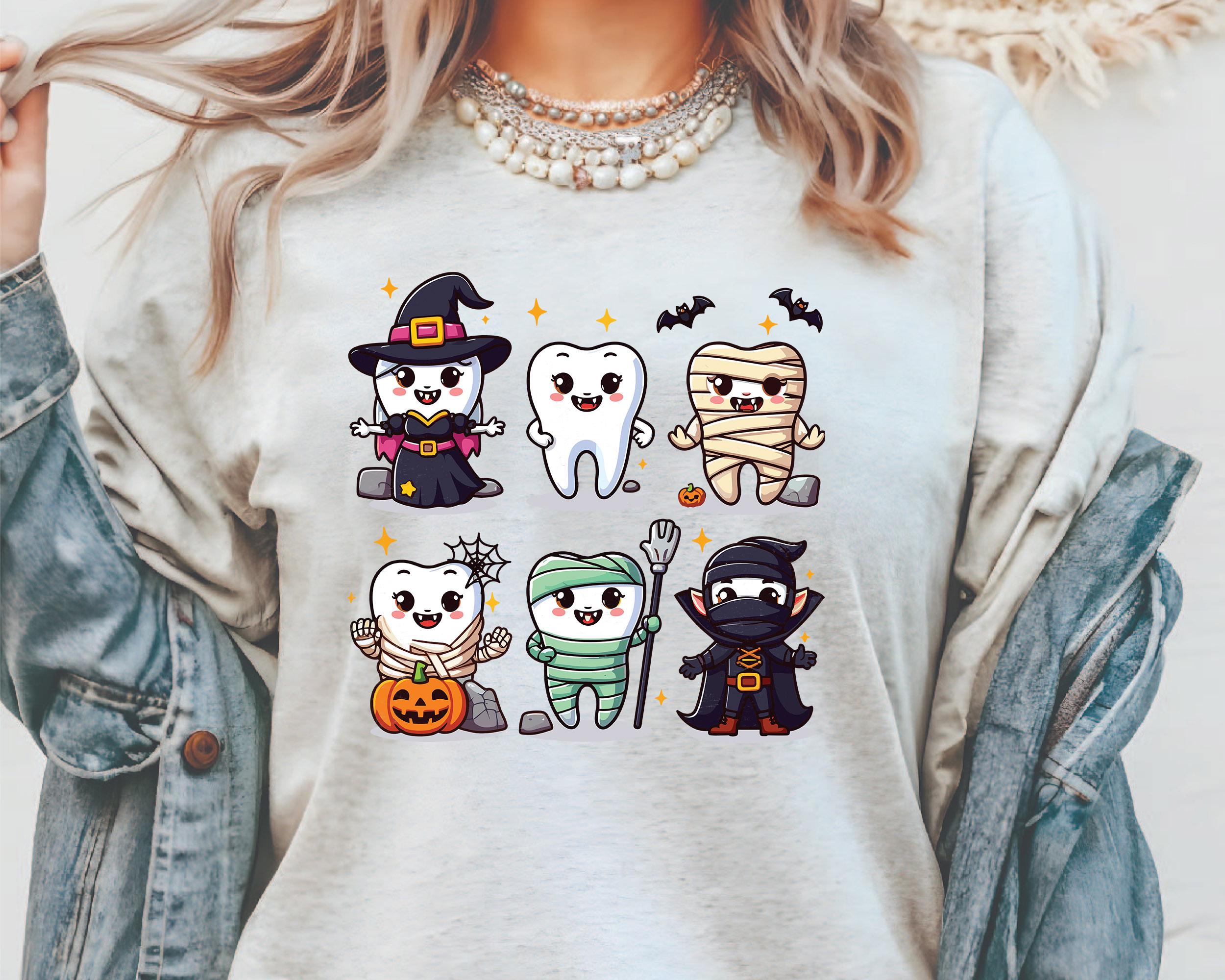 Cute Halloween Tooth Characters SVG PNG, Tooth Halloween Clipart, Witch ...
