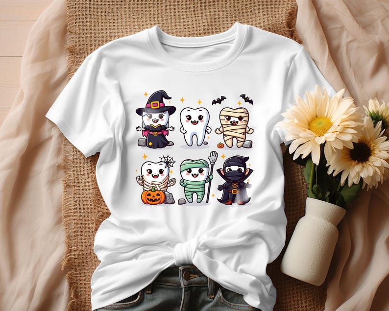 Cute Halloween Tooth Characters SVG PNG, Tooth Halloween Clipart, Witch ...