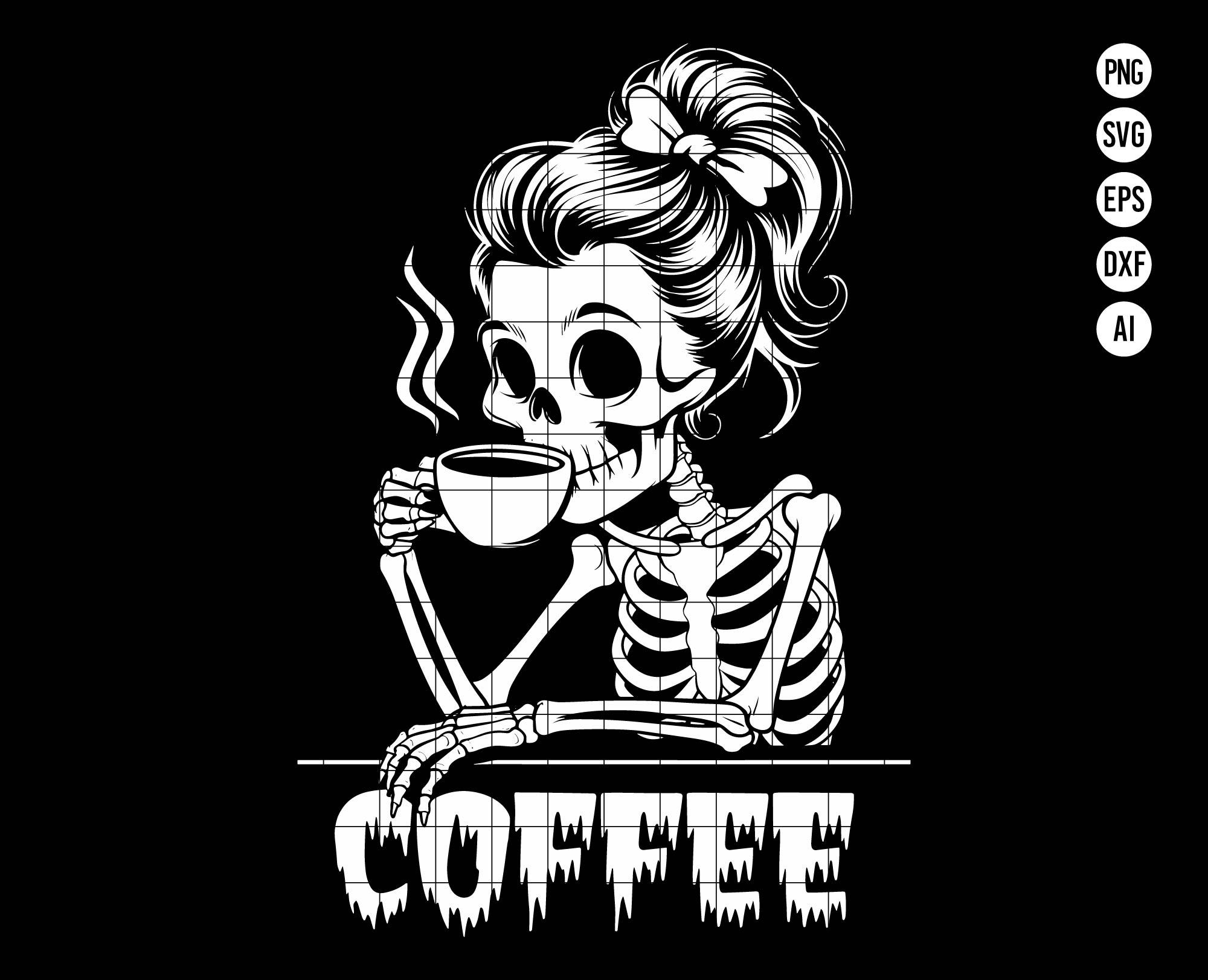 Skeleton Coffee Lover SVG PNG, Halloween Skeleton Drinking Coffee ...