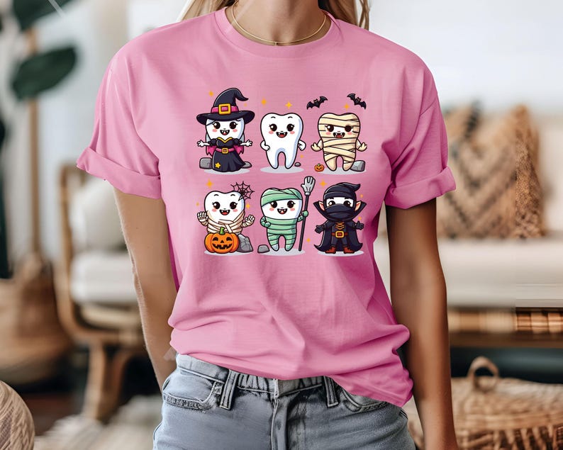 Cute Halloween Tooth Characters SVG PNG, Tooth Halloween Clipart, Witch ...