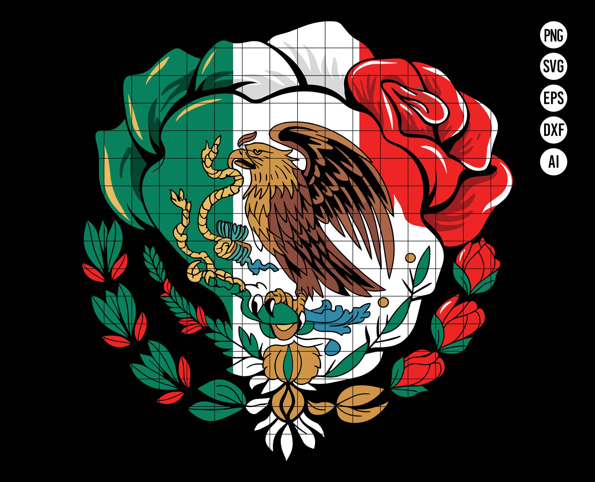 Mexican Flag With Roses SVG PNG, Patriotic Mexico Digital Download ...