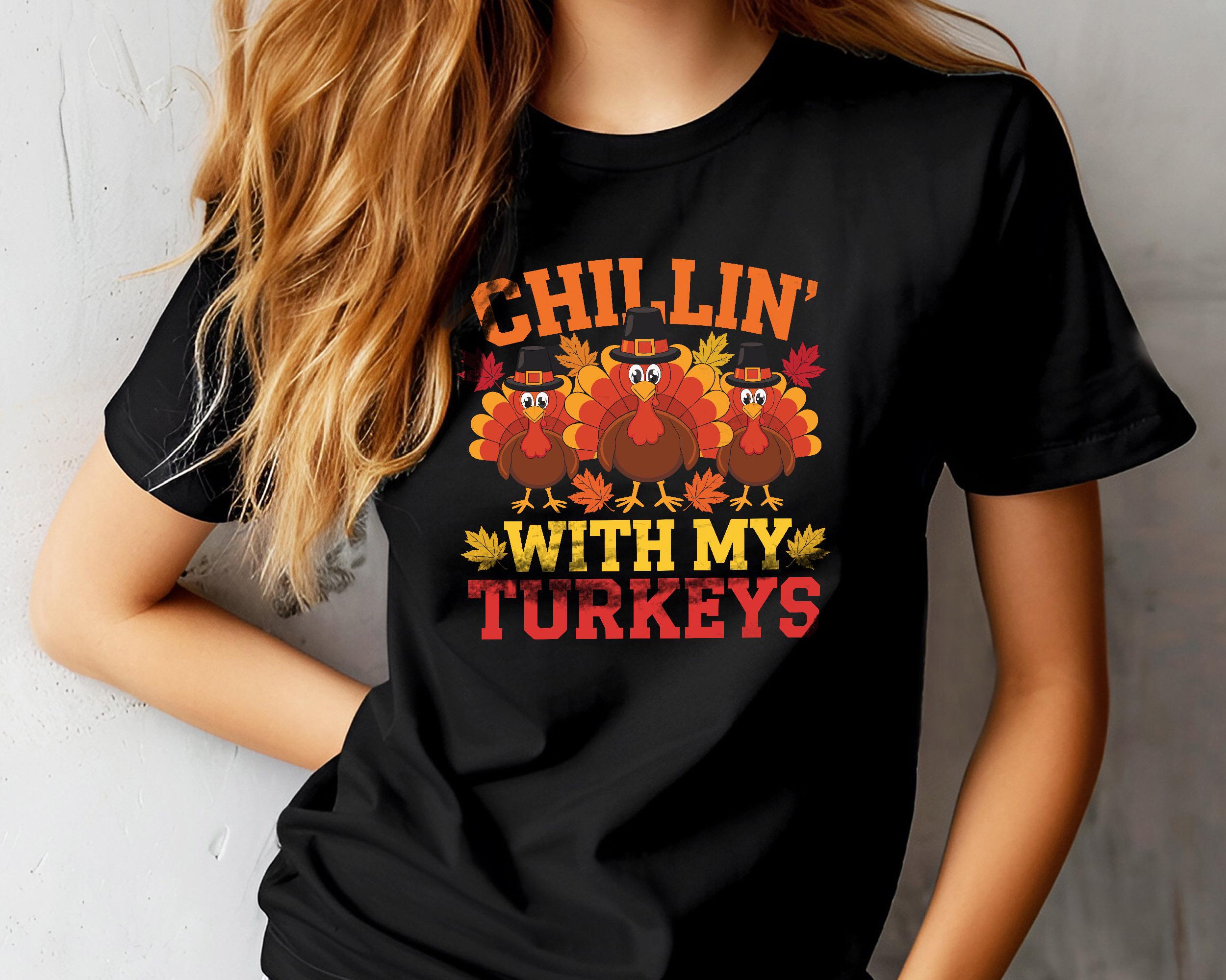 Chillin' With My Turkeys SVG PNG, Funny Thanksgiving Turkey Clipart ...