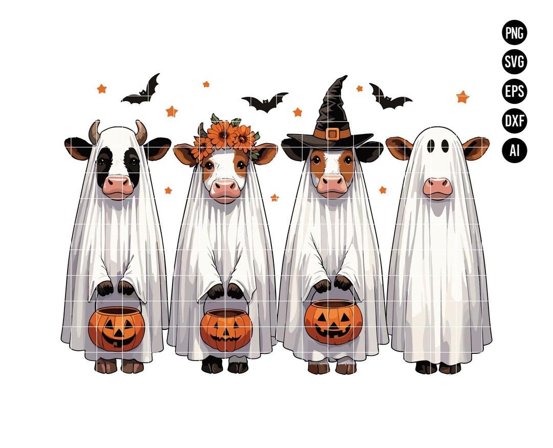 Halloween Cow Ghosts SVG PNG, Farm Animals in Halloween Costumes SVG ...