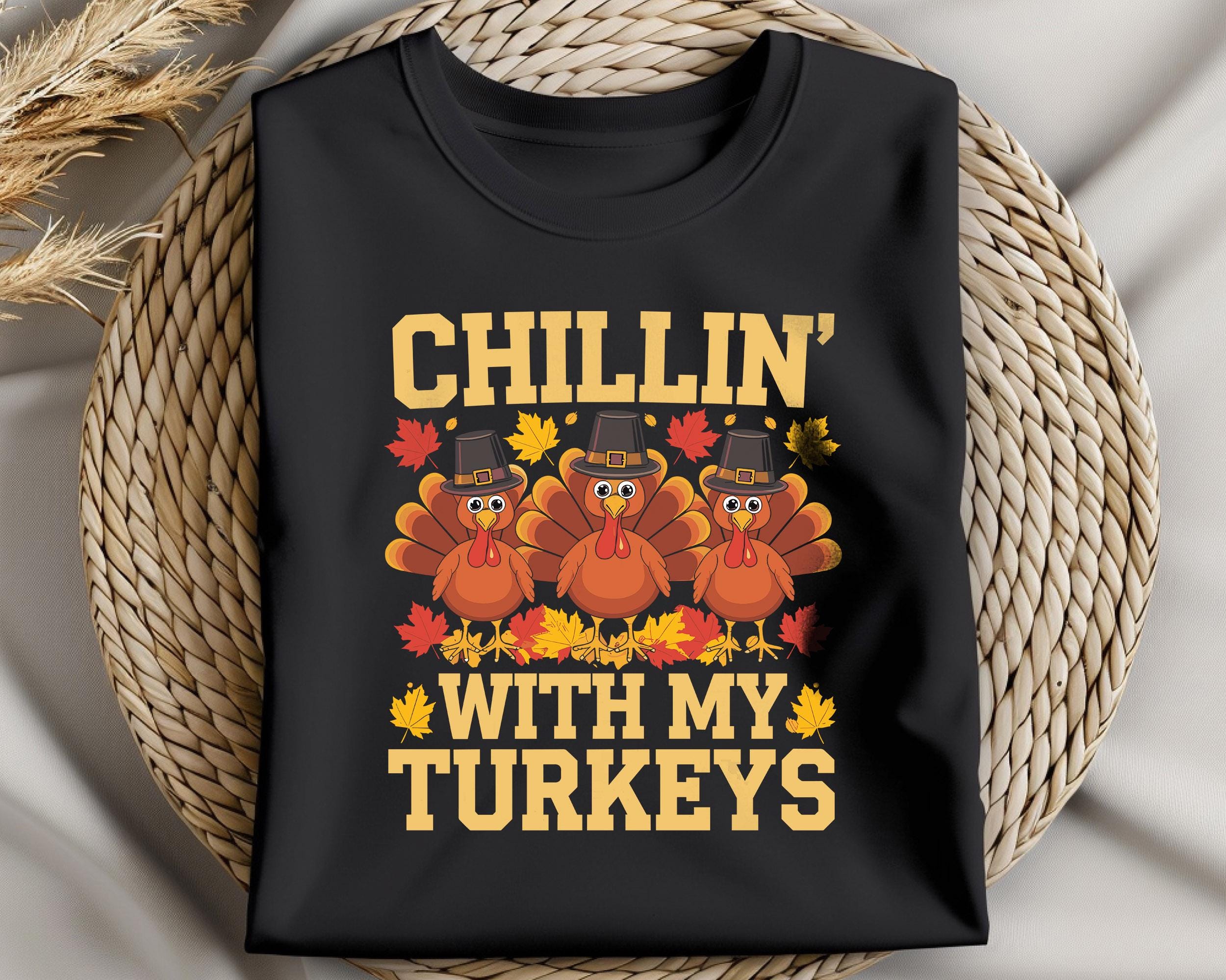 Chillin' With My Turkeys SVG PNG, Funny Thanksgiving Turkey Clipart ...
