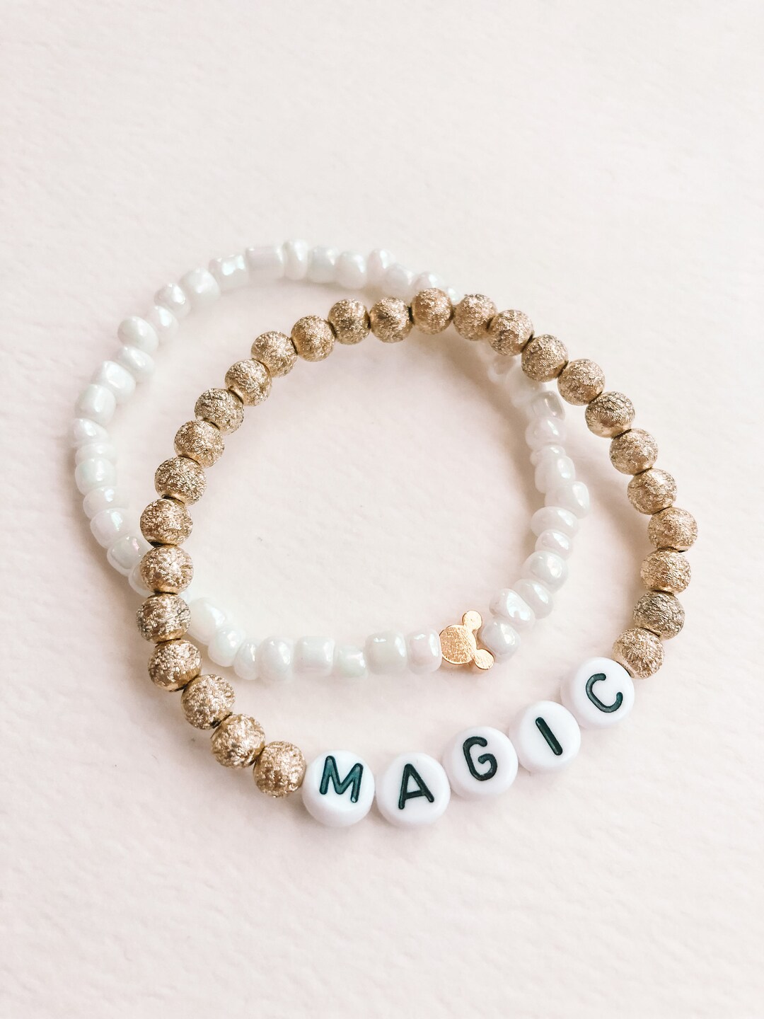 Gold Stretchy Bracelet Set, Disney Inspired Stacking Bracelets, Mickey ...