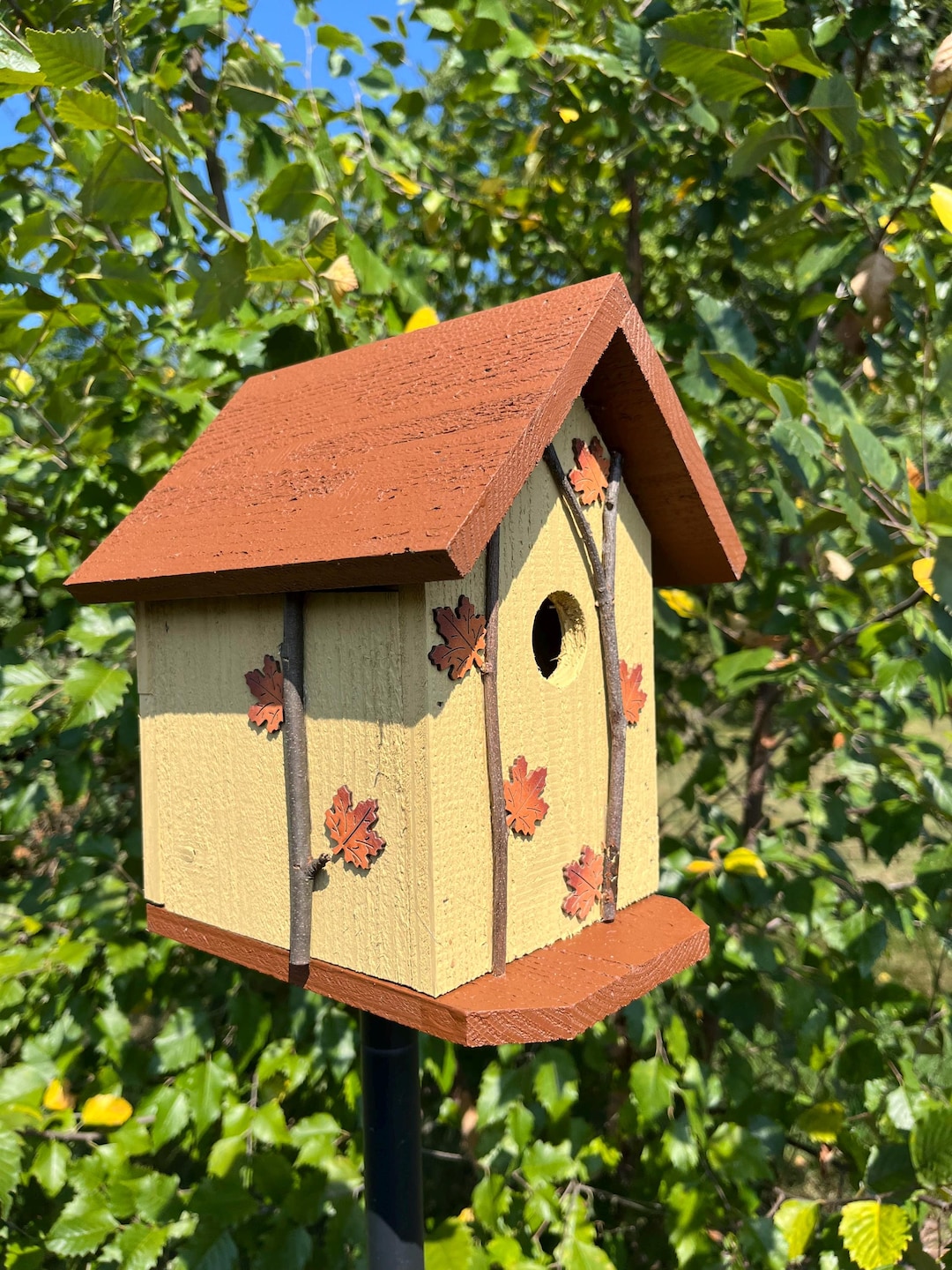 Rustic Outdoor Birdhouse With River Birch Branches and Painted Wood ...