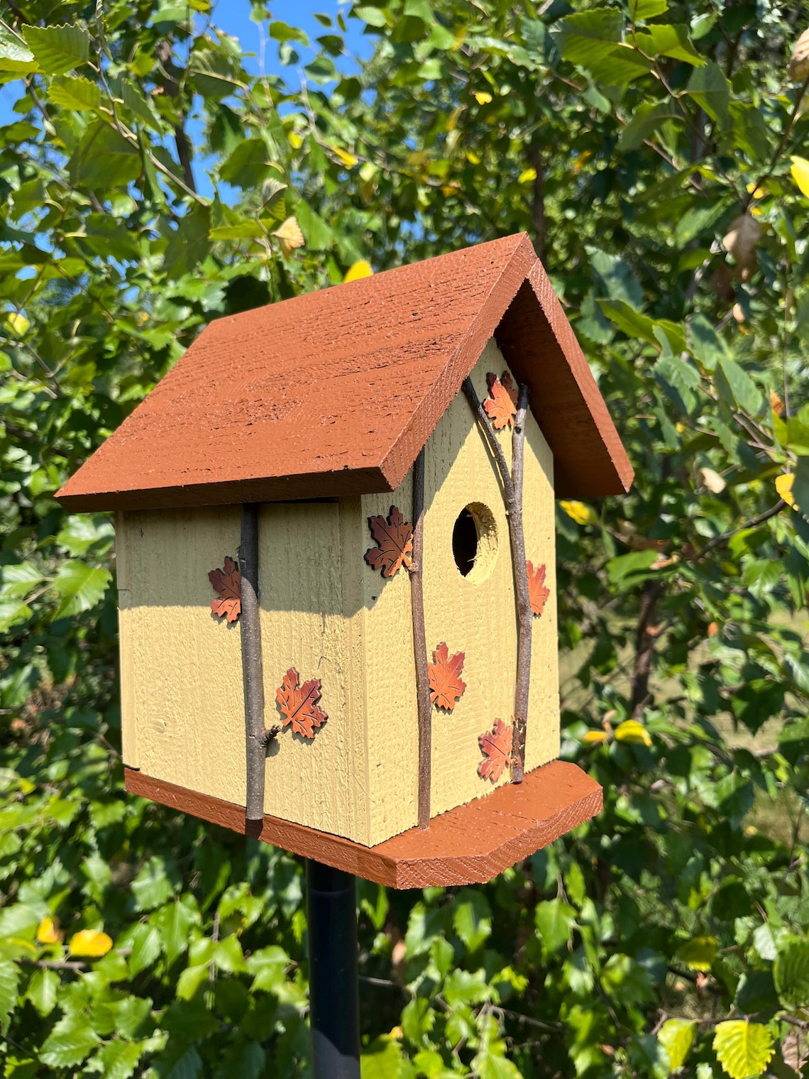 Rustic Outdoor Birdhouse With River Birch Branches and Painted Wood ...