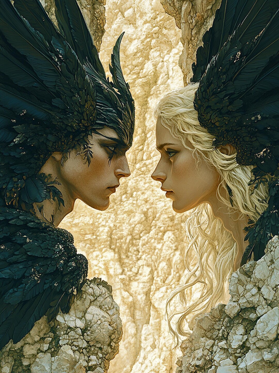 Fantasy Angel Art Print | Dark Vs Light Celestial Beings | Gothic Wall ...