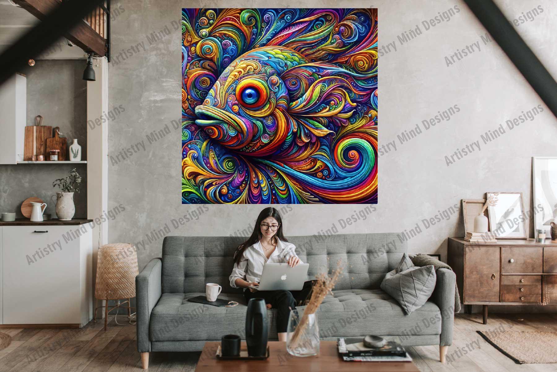 Colorful Abstract Fish Digital Wall Art - Modern Ocean Inspired Artwork ...