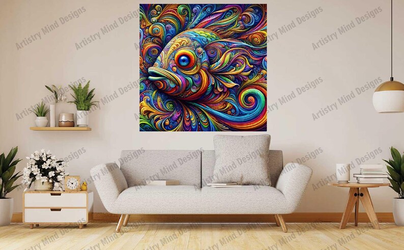 Colorful Abstract Fish Digital Wall Art - Modern Ocean Inspired Artwork ...