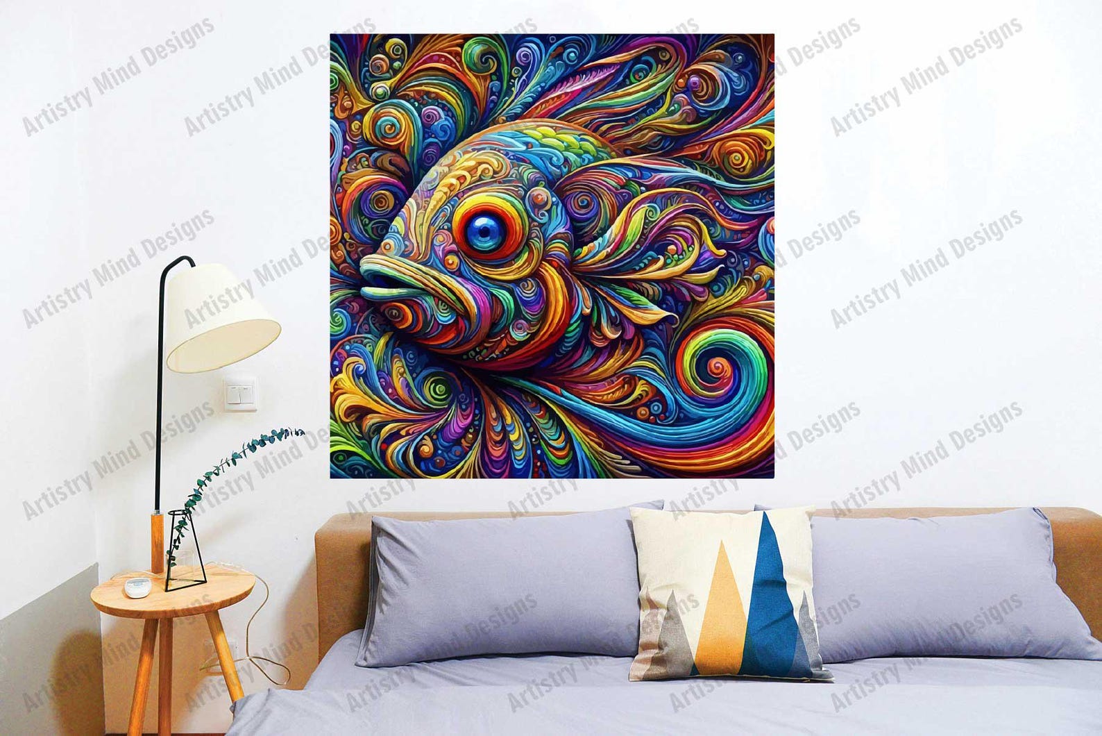 Colorful Abstract Fish Digital Wall Art - Modern Ocean Inspired Artwork ...