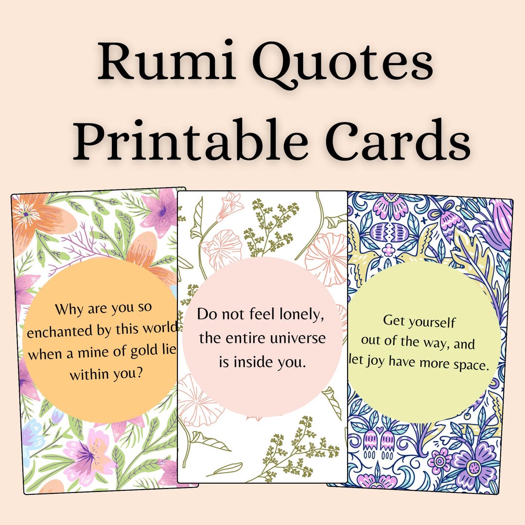 Rumi Quotes Oracle Cards, Printable Deck, Rumi Affirmation Card Set - Etsy