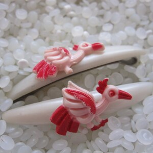 Vintage Barrette, Silly Bird , Pink and Red Bird, Rare Pair, Children ...