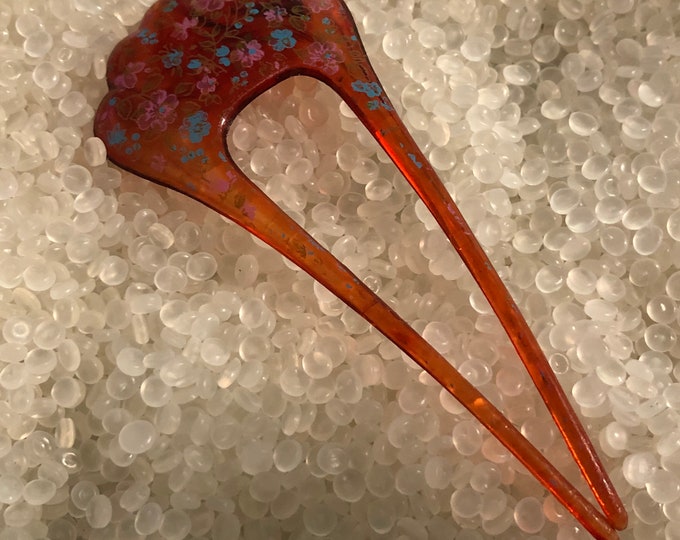 Vintage Hair Pick , Tortoiseshell Style With Painted Flowers - Etsy