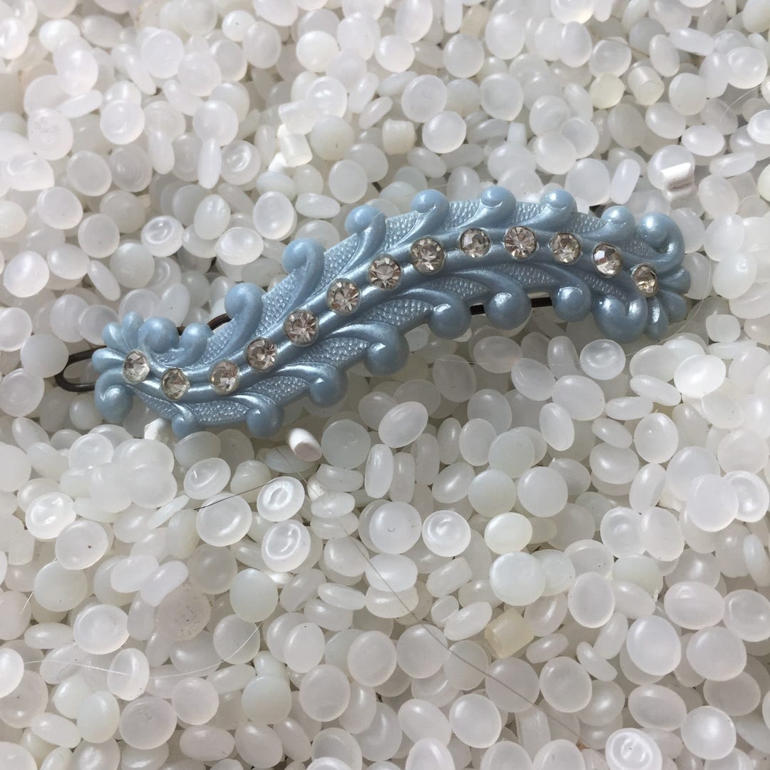 Vintage Barrette, Blue With Rhinestones, Soft Blue Barrette, Something ...