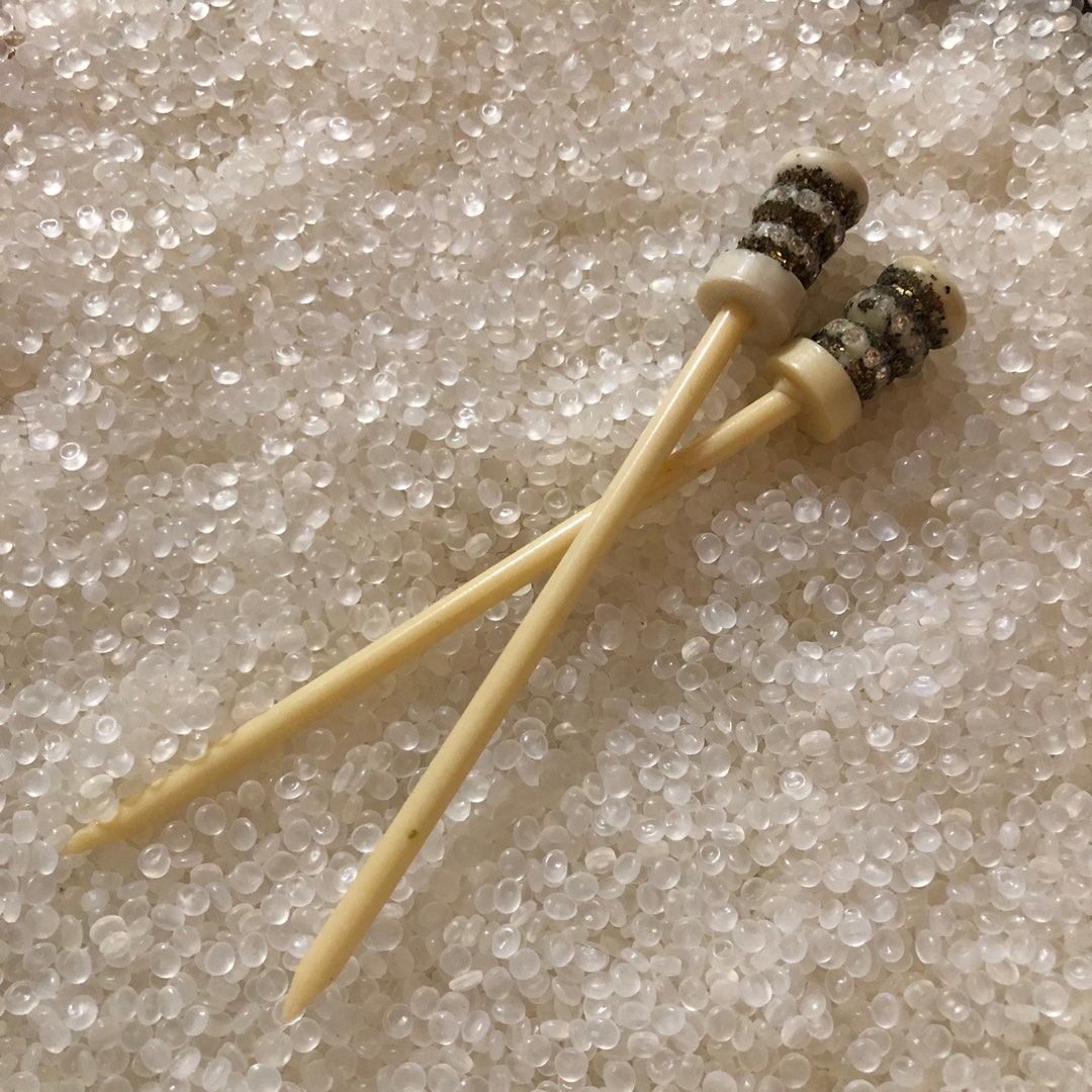 Vintage Estate Hair Sticks , Lucite Ivory Rhinestones Ornamental Hair ...