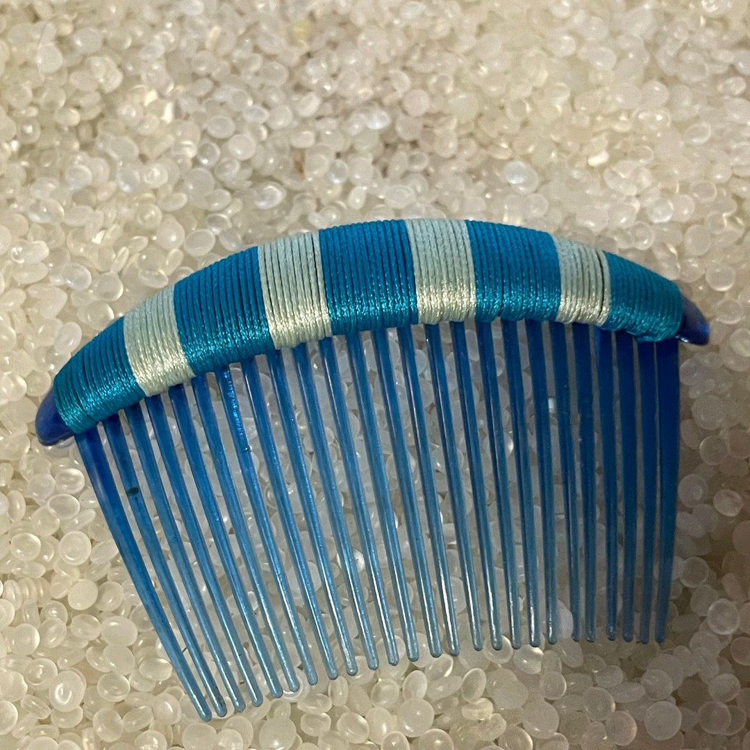 Blue Comb, Blue Striped Threaded Comb , Chignon Comb , Back of Head ...
