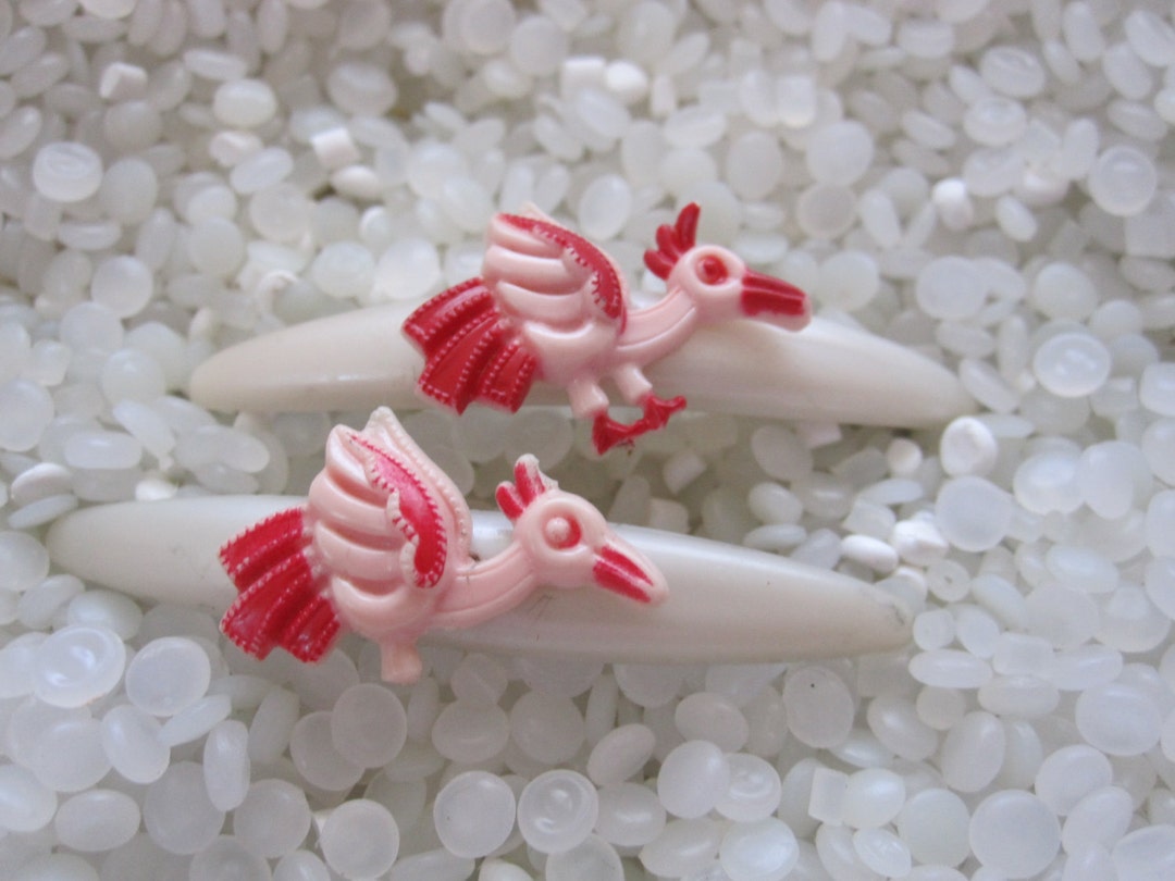 Vintage Barrette, Silly Bird , Pink and Red Bird, Rare Pair, Children ...