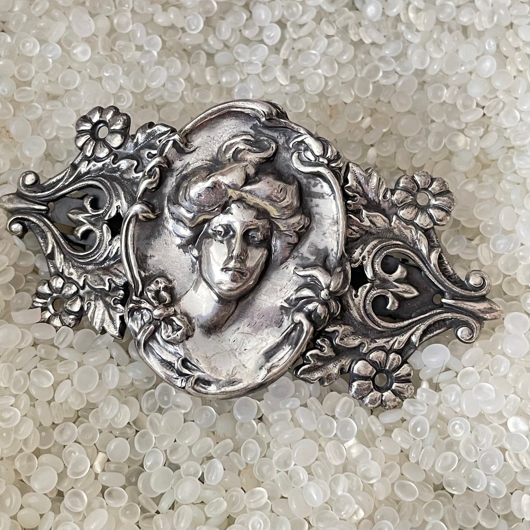 Vintage Hair Barrette, Art Nouveau Style , Silver Barrette,lady Head ...