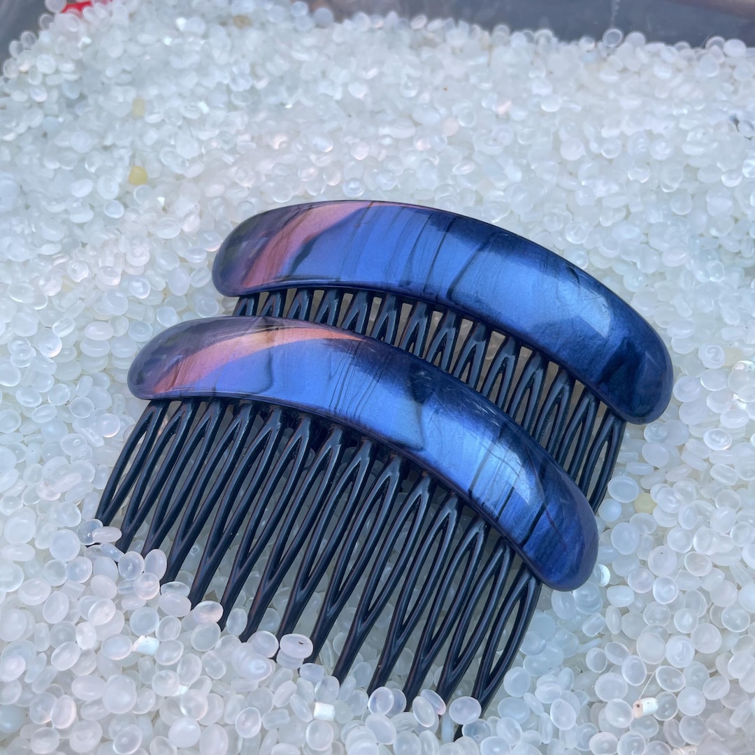 Vintage Pair Hair Combs, Blue Combs , Navy Blue Hair Combs, Plastic ...