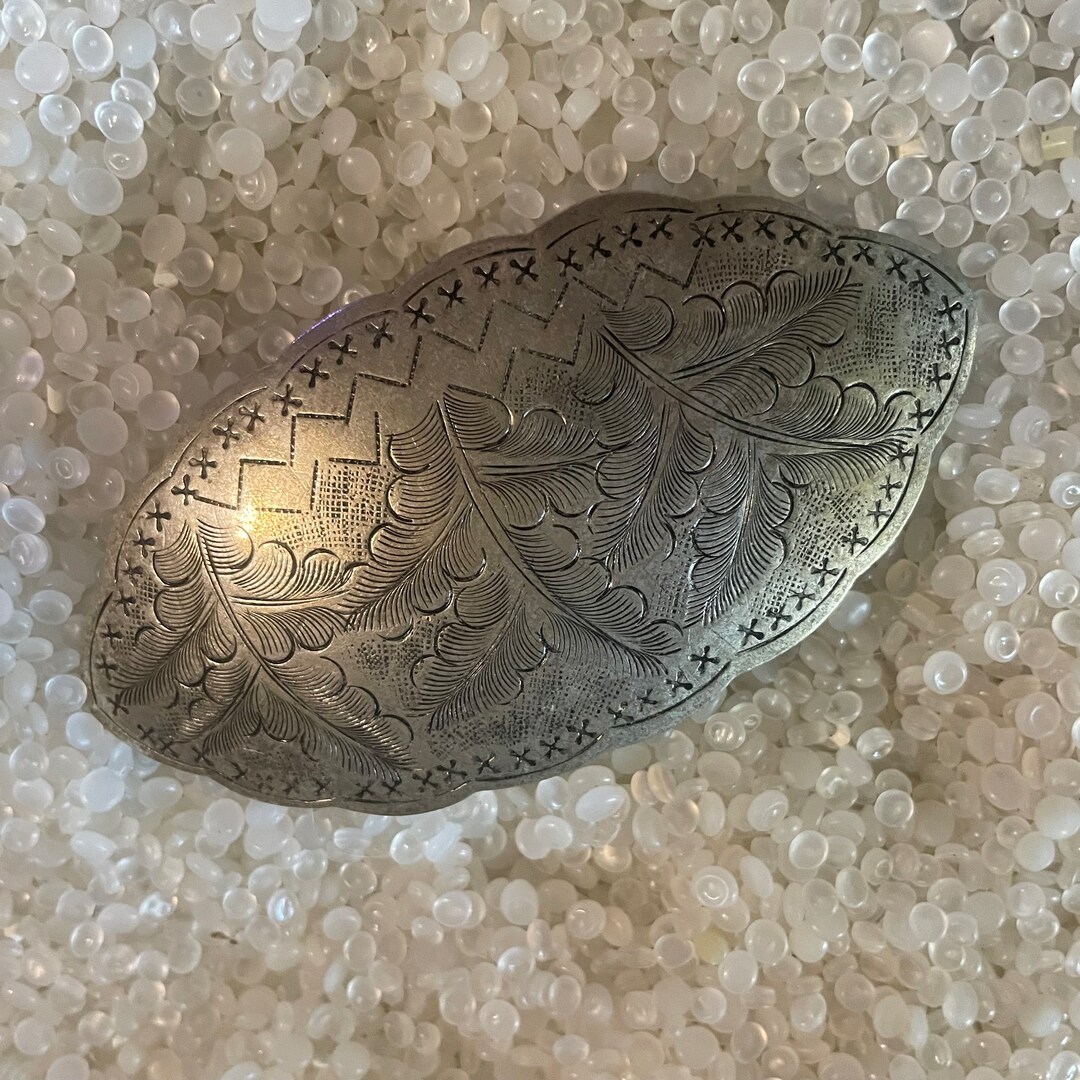 Vintage Barrette , Silver Barrette, Etched Barrette , Carved Barrette ...