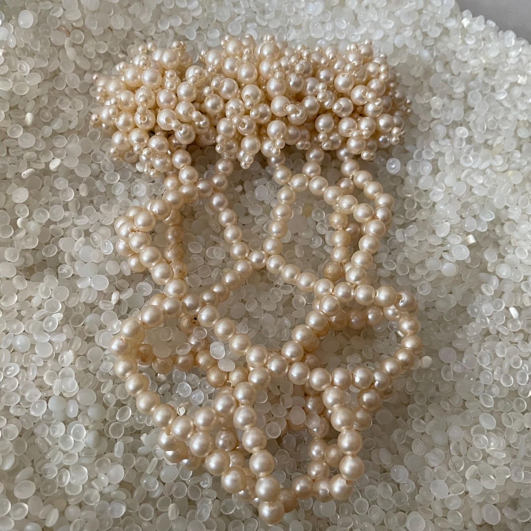 Vintage 1980s Hair , Pearl Beads Snood , Holiday Hair Bow, Faux ...