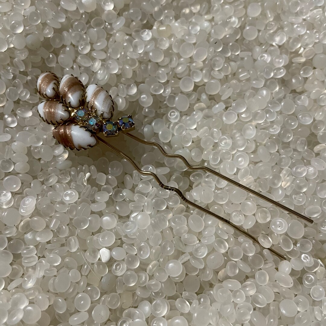 Vintage Hair Stick, Milk Glass Hair Stick, Aurora Borealis Rhinestone ...