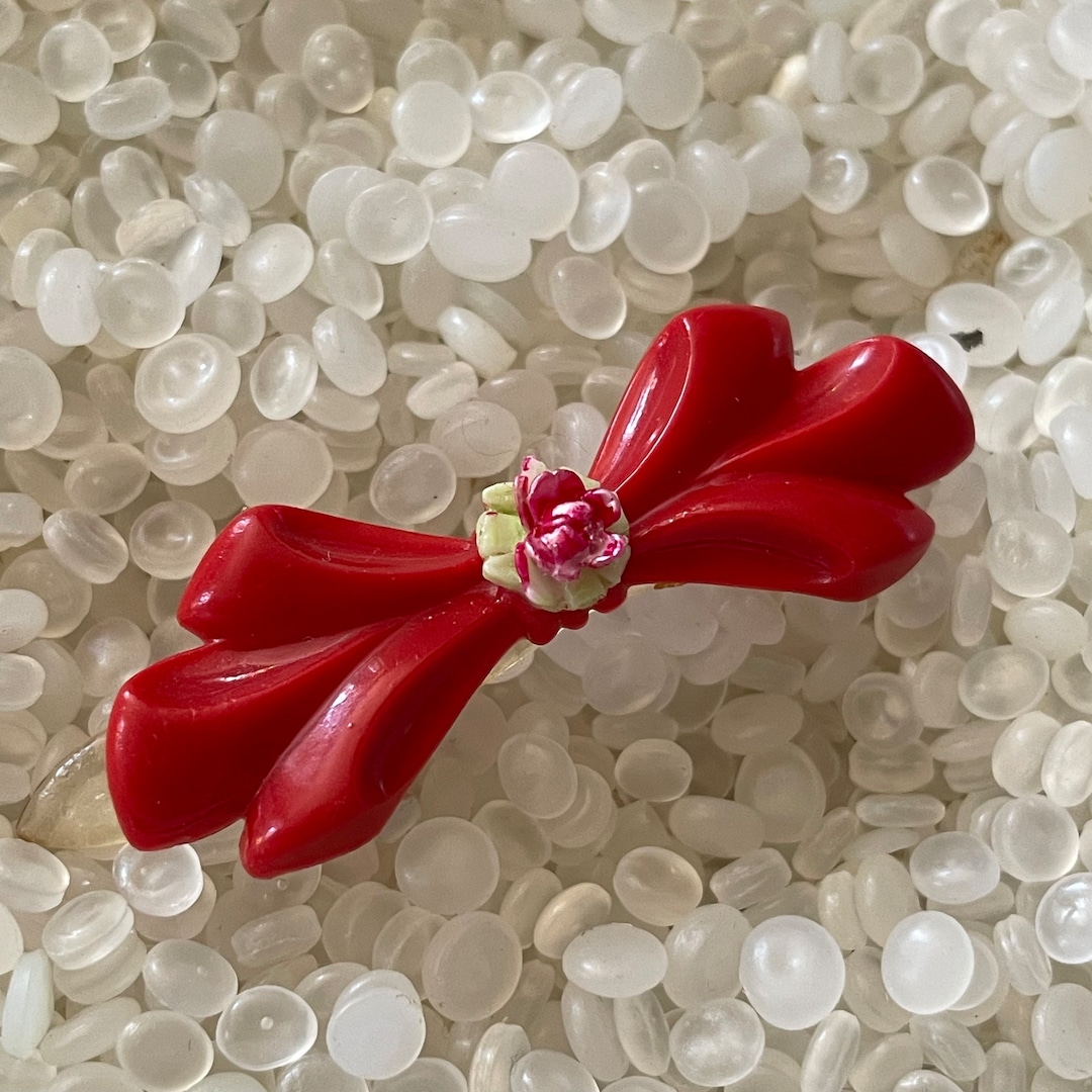 Vintage Barrette ,vintage 1950s Barrette .red Bow , Tiny Red Rose Bud ...