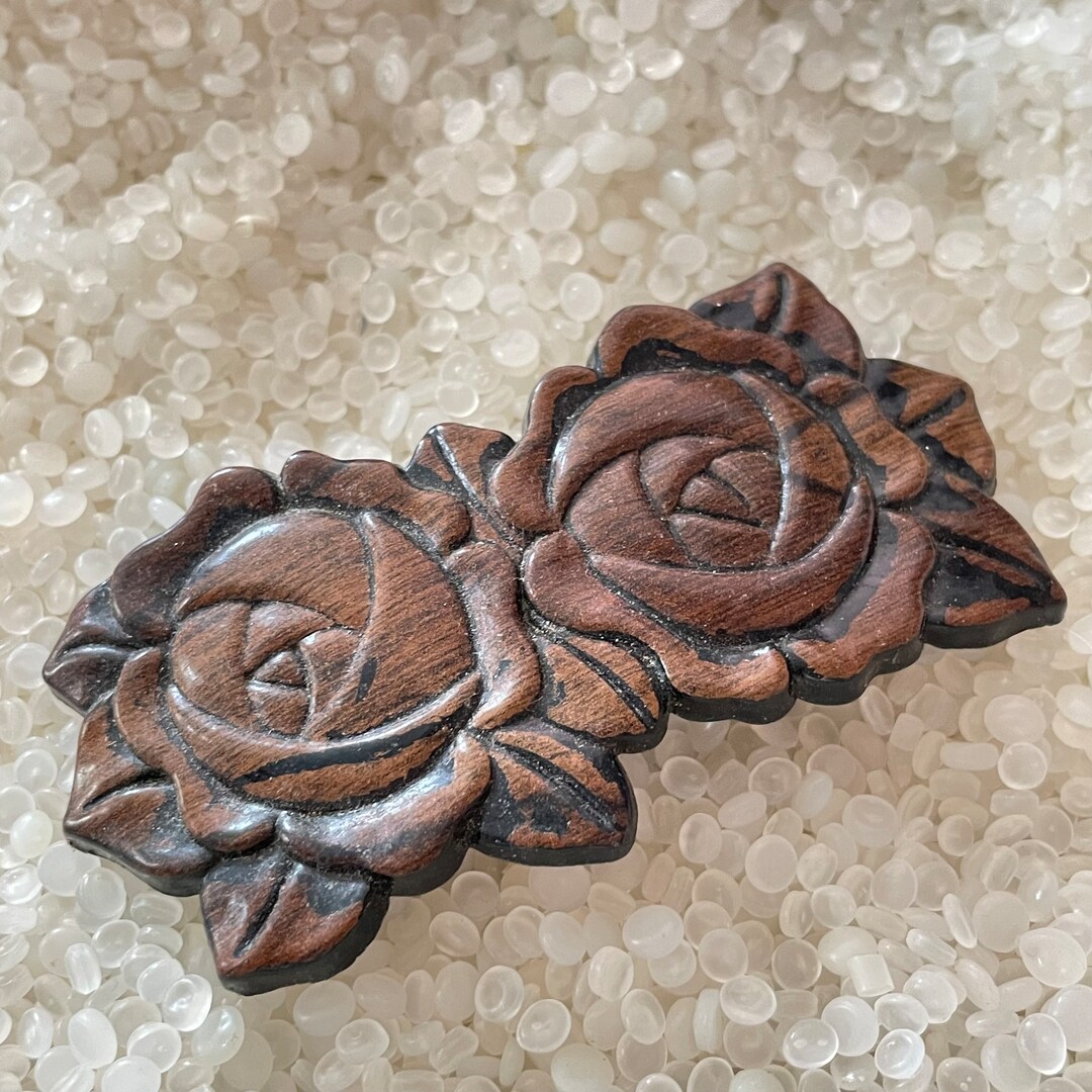 Wood Barrette, Carved Roses, Vintage Barrette, Large Barrette, - Etsy