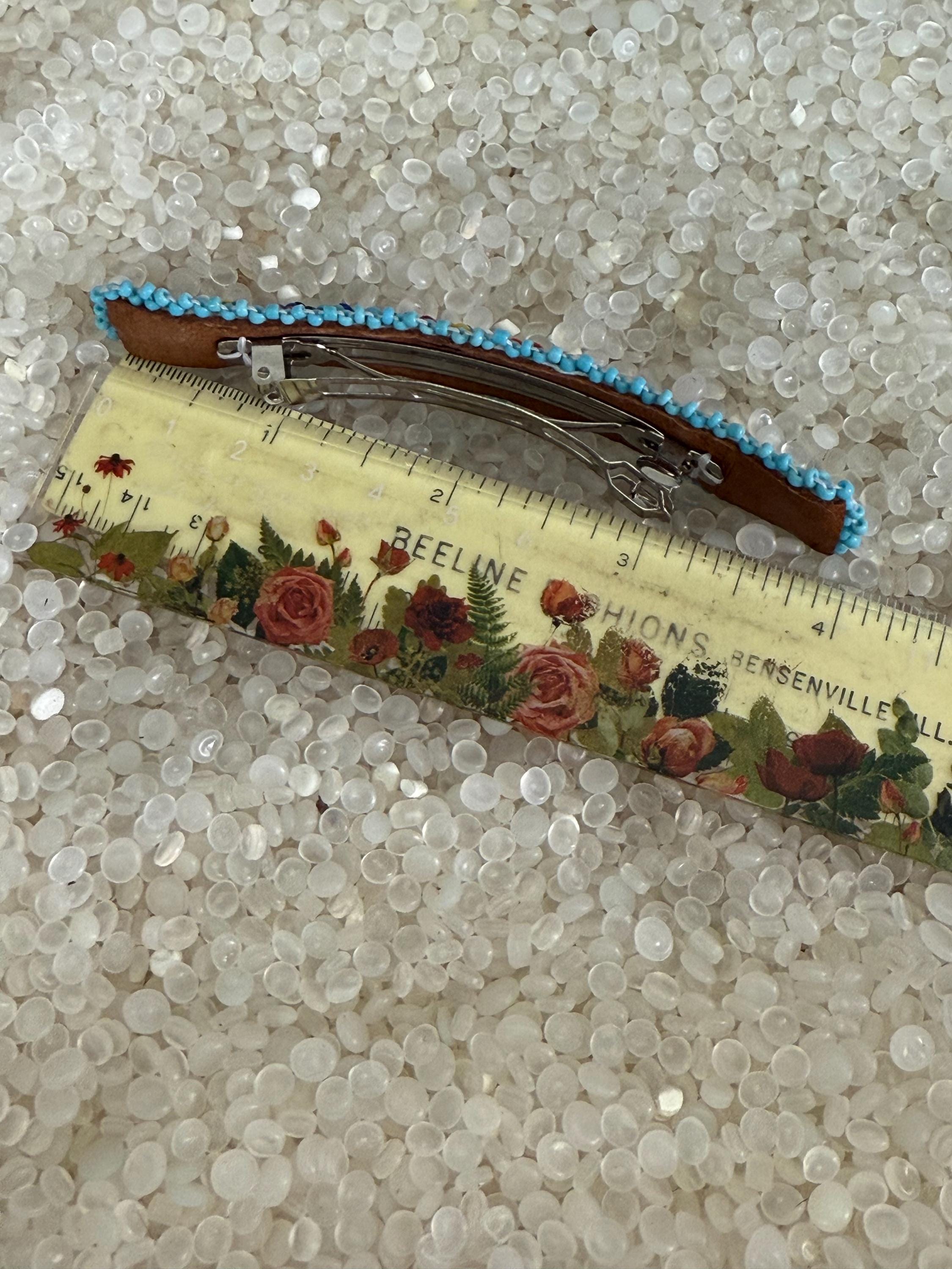 Vintage Barrette, Native American Hand Beaded Barrette, Blue, Yellow ...