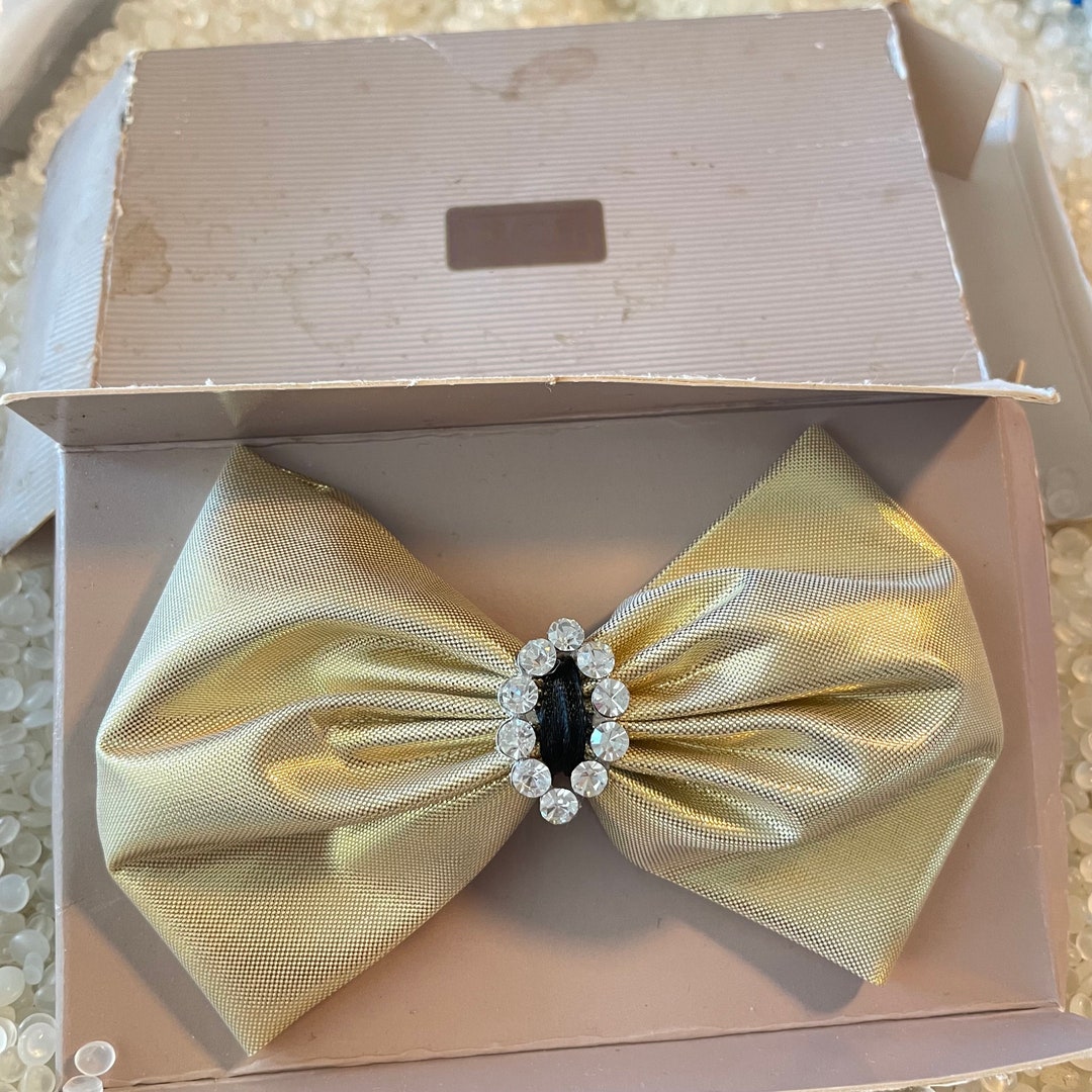 Vintage 1980s Hair Bow, Gold Lame Hair Bow, With Black Velvet and ...