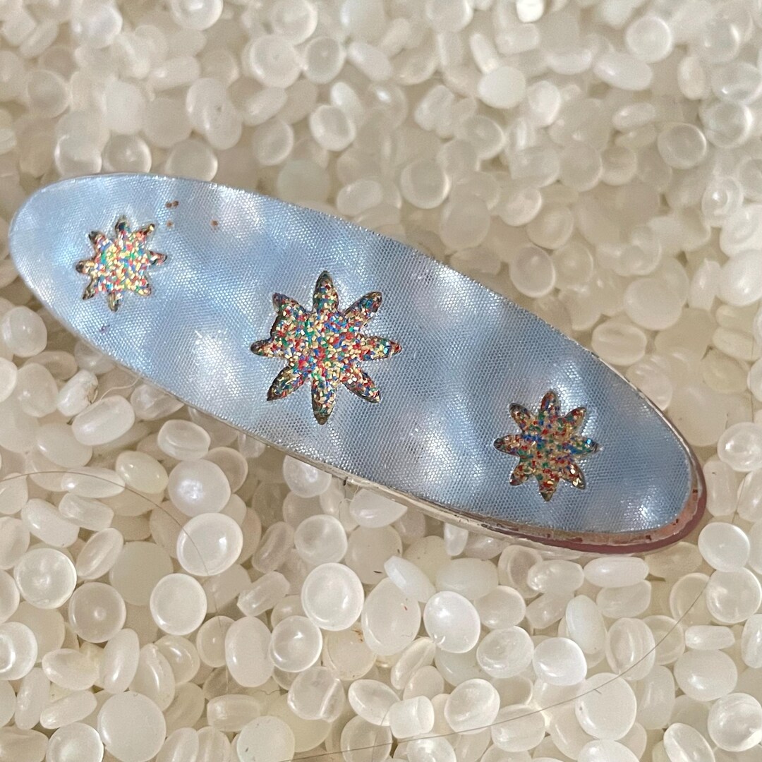 Vintage Barrette, Tiny Barrette Pale Blue Silver, Carved Flower ...